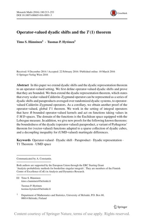 Operator Valued Dyadic Shifts And The T 1 Theorem
