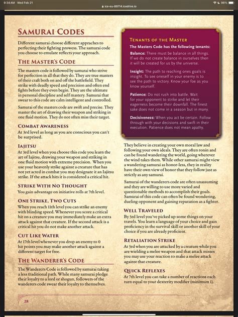 Samurai Class And 4 Subclasses Rdndhomebrew