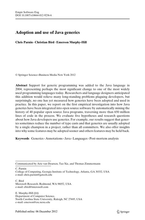 Pdf Adoption And Use Of Java Generics