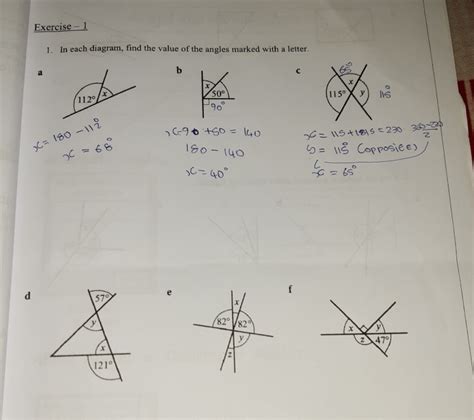 solved exercise 1 1 in each diagram find the value of the angles