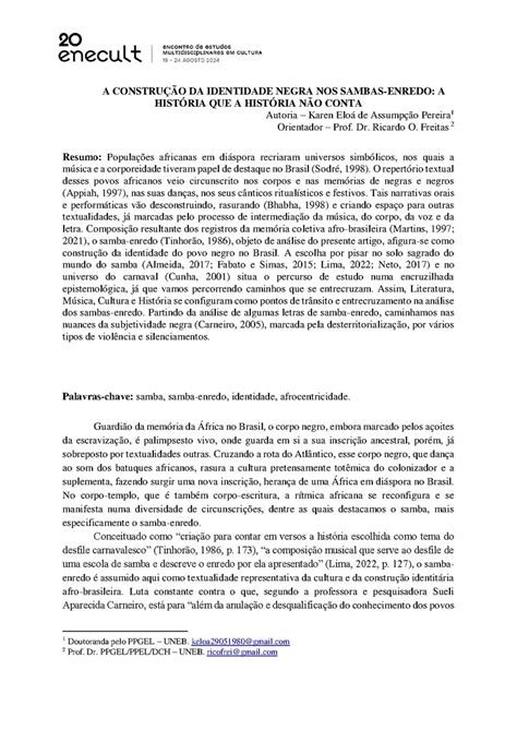 Arquivo A ConstruÇÃo Da Identidade Negra Nos Sambas Enredo A HistÓria