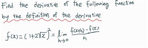 Solved Find the derivative of the following functionby the | Chegg.com