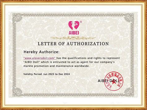 Certificate Of Authorization For Sex Doll Brands