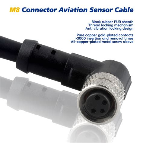 M8 Connector Aviation Sensor Cable Female 4 Pin Right Angle 6 5ft 2m