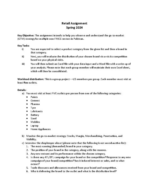 Retail Assignment Guidelines Retail Assignment Spring 2024 Key