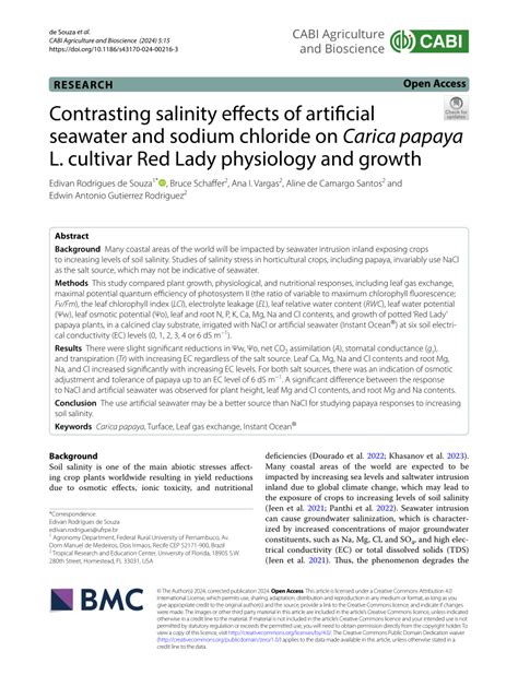 Pdf Contrasting Salinity Effects Of Artificial Seawater And Sodium