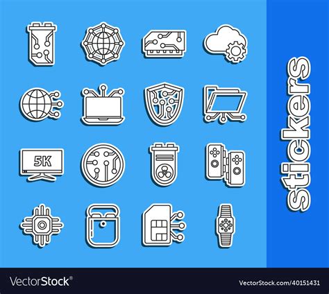 Set Line Smartwatch Gamepad Folder And Lock Ram Vector Image
