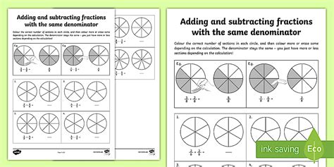 Adding And Subtracting Fractions Worksheet Years 3 To 6