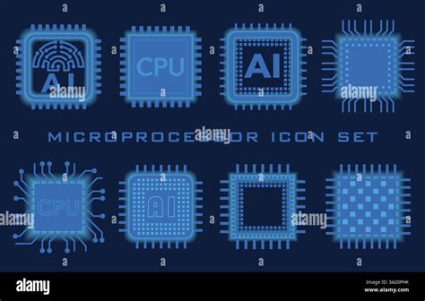 Vector Microprocessor Icon Set Isolated On A Dark Blue Background Stock Vector Image And Art Alamy