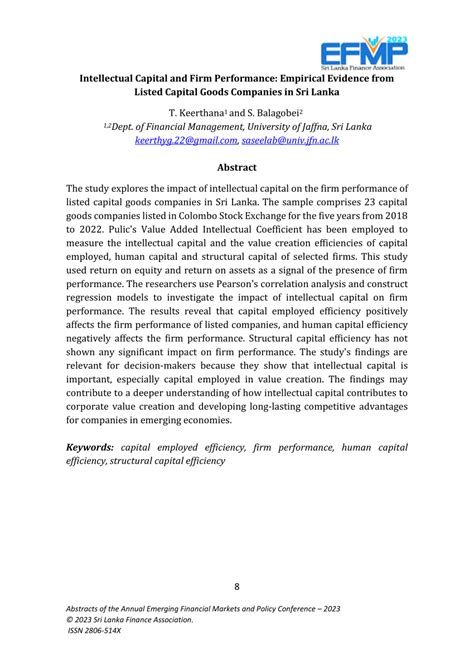 Pdf Intellectual Capital And Firm Performance Empirical Evidence From Listed Capital Goods