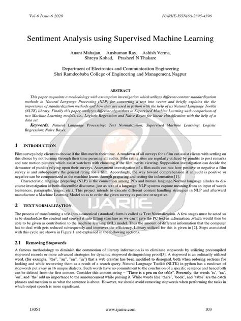 sentiment analysis using supervised machine learning ijariie13051 pdf