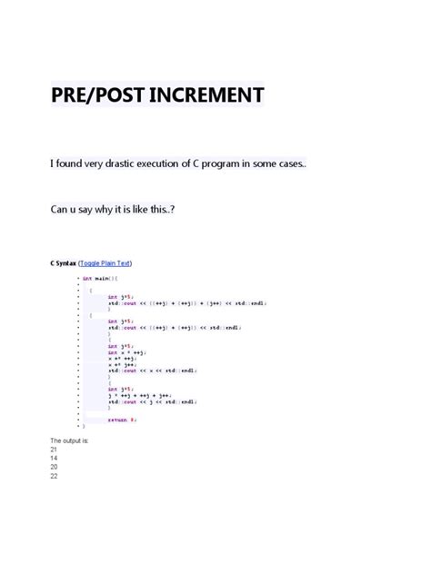 Prepost Increment I Found Very Drastic Execution Of C Program In Some Cases Pdf Software