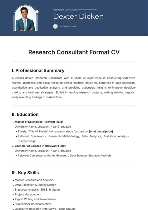 Free Research Consultant Format CV Template To Edit Online
