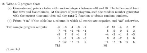 Solved Write A C Program That A Generates And Prints A Chegg