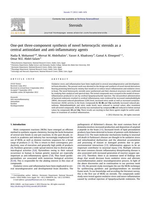 Pdf One Pot Three Component Synthesis Of Novel Heterocyclic Steroids