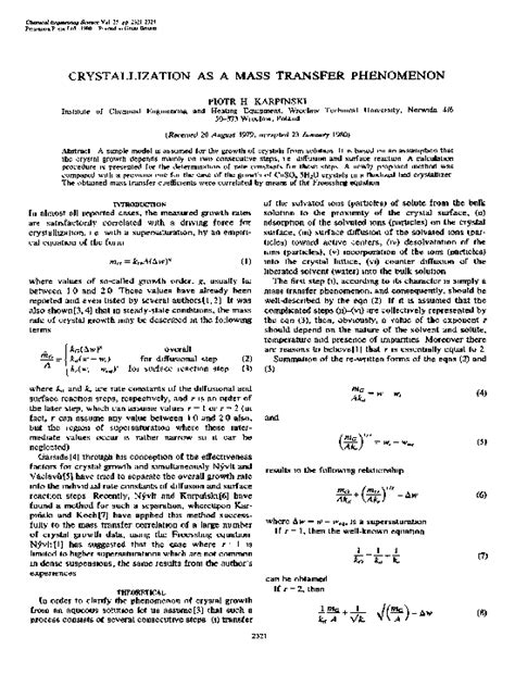 Pdf Crystallization As A Mass Transfer Phenomenon