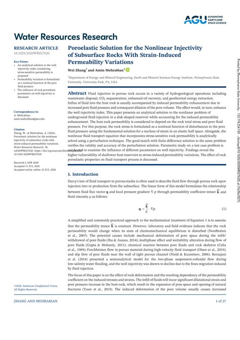 Pdf Poroelastic Solution For The Nonlinear Injectivity Of Subsurface
