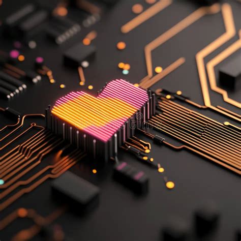 High Tech Microprocessor On Black Circuit Board Golden Electronic