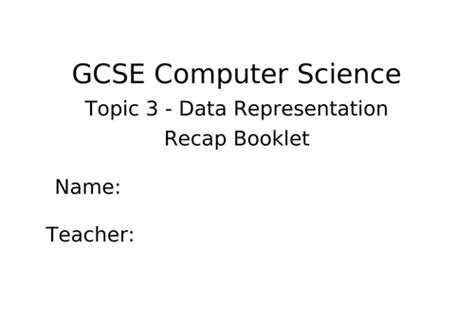 Gcse Ocr Computer Science J27701 123 124 Recap Booklet Data