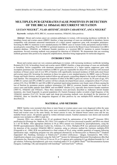 Pdf Multiplex Pcr Generates False Positives In Detection Of The Brca1 185delag Recurrent Mutation