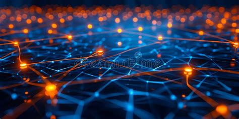 Futuristic Digital Network With Glowing Blue And Orange Nodes Representing Advanced Connectivity