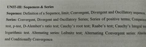 unit iii sequences and seriessequence definition of a sequence limit