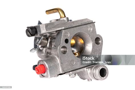 흰색 고립 된 배경에 정원 장비 알루미늄 카뷰레터 어셈블리 엔진에 대한 스톡 사진 및 기타 이미지 엔진 강철 공학 Istock