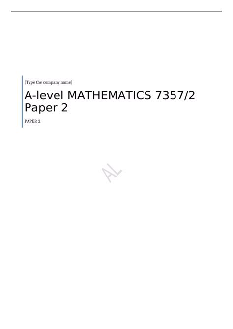Aqa A Level Mathematics Paper 2 Mark Scheme For June 2 Maths Stuvia Us