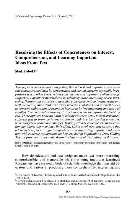 Pdf Resolving The Effects Of Concreteness On Interest Comprehension