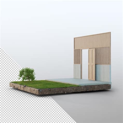 Premium Psd House Structure With Wooden Wall On Earth And Green Grass In Real Estate Sale Or