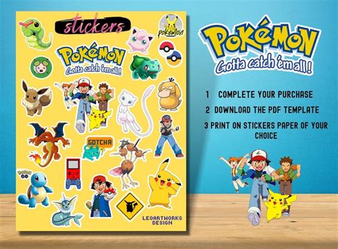 Pokemon Stickers Ldesign Bundle Print At Home Pdf Png  Printable
