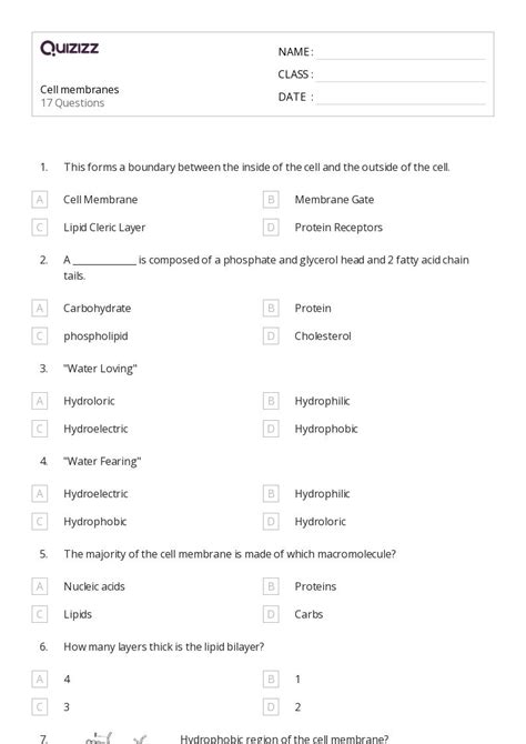 50 Membranes And Transport Worksheets On Quizizz Free And Printable