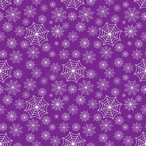 Hand Drawn White Spider Web Seamless Pattern On Purple Background For Halloween Theme Stock