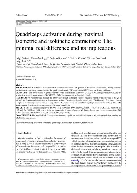 Pdf Quadriceps Activation During Maximal Isometric And Isokinetic Contractions The Minimal