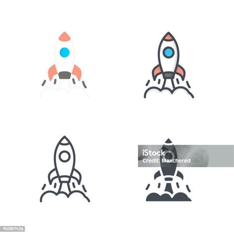 로켓 시작 출시 비즈니스 아이콘 벡터 평면 실루엣 라인을 착 색 Brand Name Online Messaging
