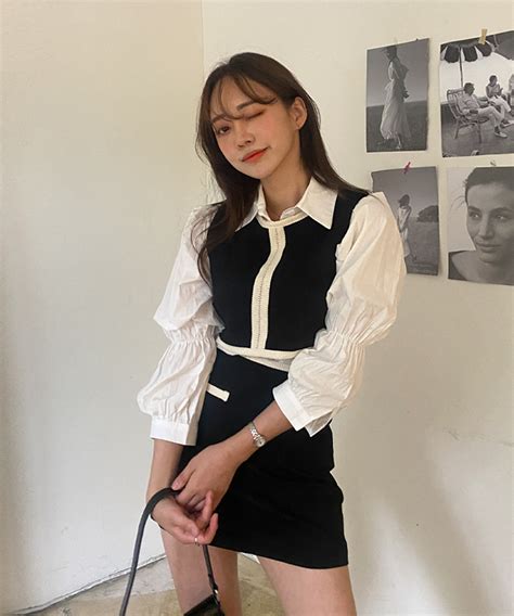 올더레이지 무배 Set 모던 트위드 베스트 스커트 셔츠 쓰리피스 위시버킷