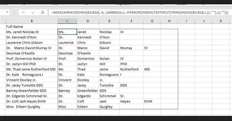 Split Name Into 5 Columns For Title First Middle Last Suffix R Excel