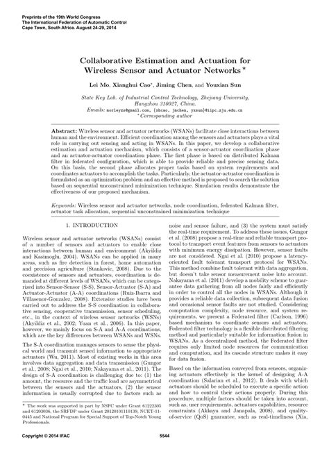 Pdf Collaborative Estimation And Actuation For Wireless Sensor And Actuator Networks
