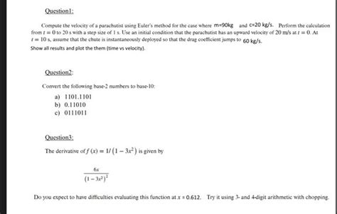solved question compute the velocity of a parachutist using