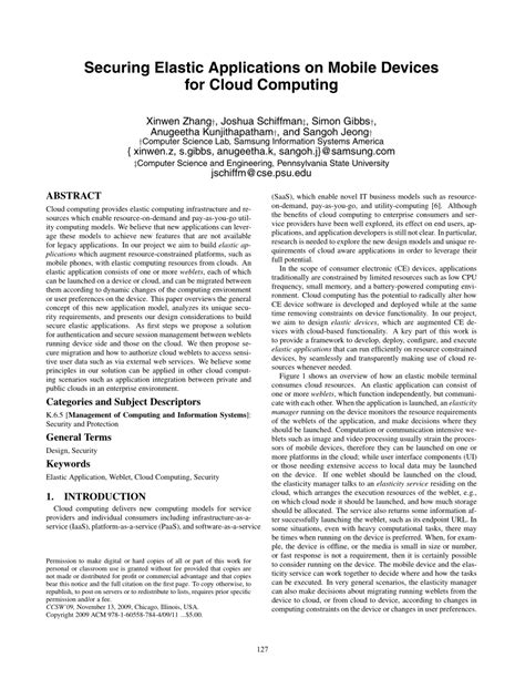 Pdf Securing Elastic Applications On Mobile Devices For Cloud Computing