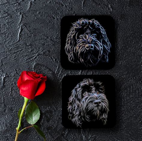 Black Cockapoo Coasters Set Of 2 With Stunning Fractal Art Etsy Uk