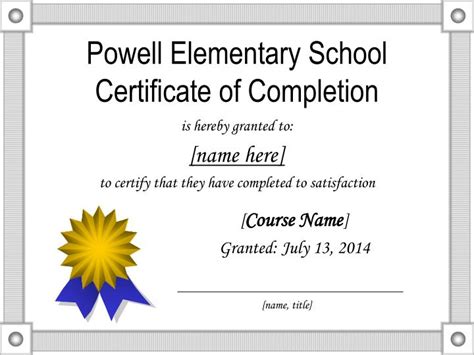 Ppt Powell Elementary School Certificate Of Completion Powerpoint Presentation Id 1753236