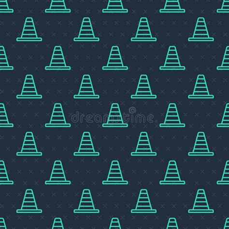 Green Line Traffic Cone Icon Isolated Seamless Pattern On Blue Background Vector Stock Vector