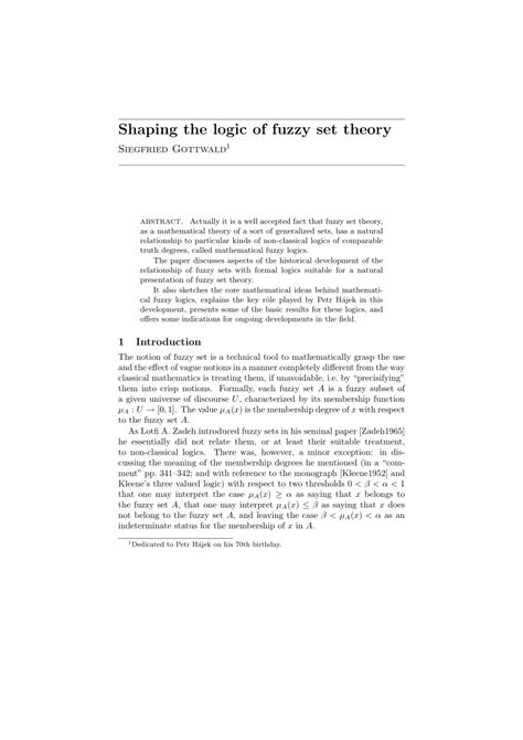 Pdf Shaping The Logic Of Fuzzy Set Theory