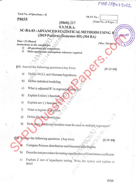 Postgraduate Pg Mba Semester 3 2022 May Advanced Statistical