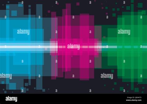 black background with pixels forming a colorful sound wave red blue