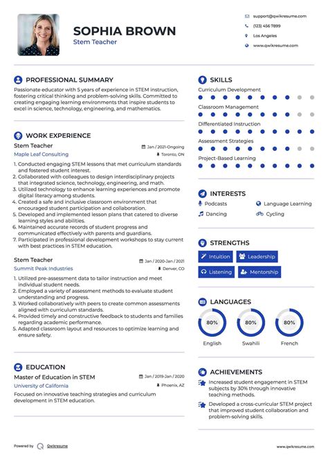 Stem Teacher Resume Examples At Jack Belser Blog