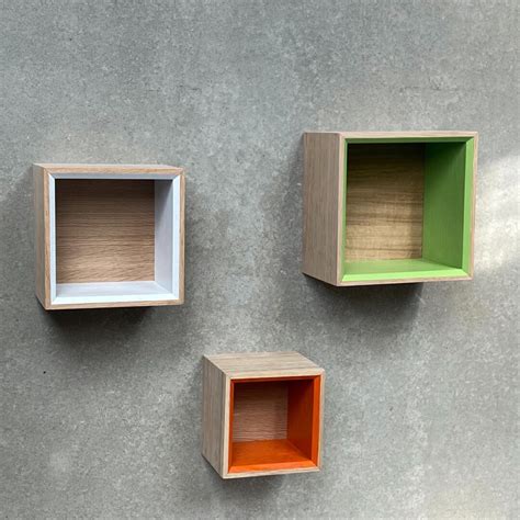 Colorful Wooden Rectangular Wall Shelves Square Wood Shelves Wall Decor Wood Shelf Mini