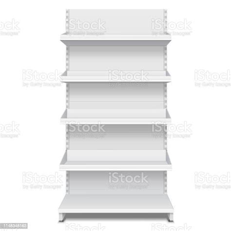 소매 선반이 있는 빈 빈 쇼케이스 디스플레이 3d 전면 보기 모의 템플릿 흰색 배경에 고립 된 그림 디자인을 위한 준비 제품 광고 벡터 Eps10 0명에 대한 스톡 벡터