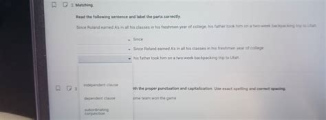 Matching Read The Following Sentence And Label The Parts Correctly
